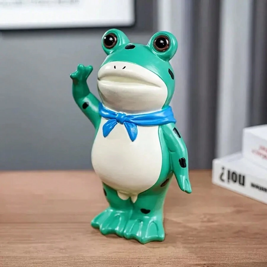 1pc 21cm Height Cartoon Frog Saluting Home Decoration Resin Craftwork ...