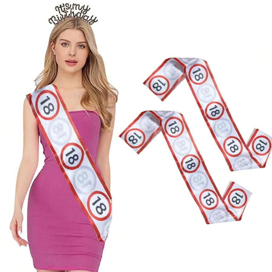 2pcs Red & White 18th Birthday Sash With Shoulder Strap & 'welcome ...