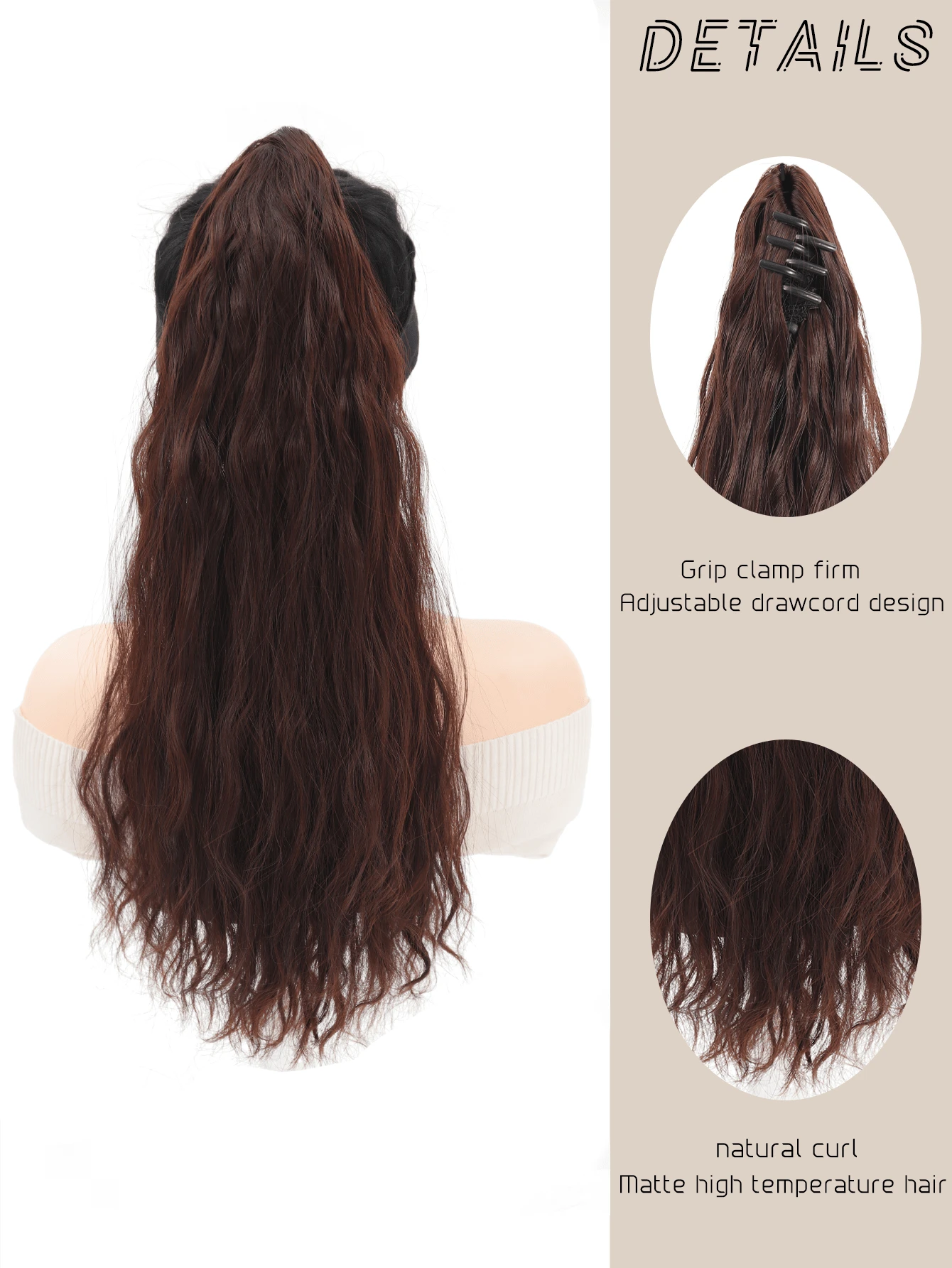 20 Inch Ponytail Women's Natural Artificial Hair Long Hair Grab Clip ...