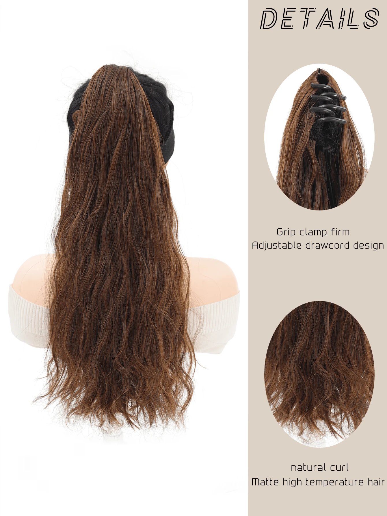 20 Inch Ponytail Women's Natural Artificial Hair Long Hair Grab Clip ...