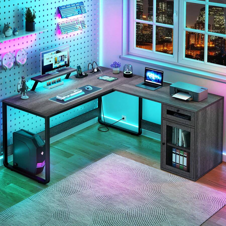 YITAHOME L Shaped Desk With Power Outlets & Drawer, Reversible Computer ...