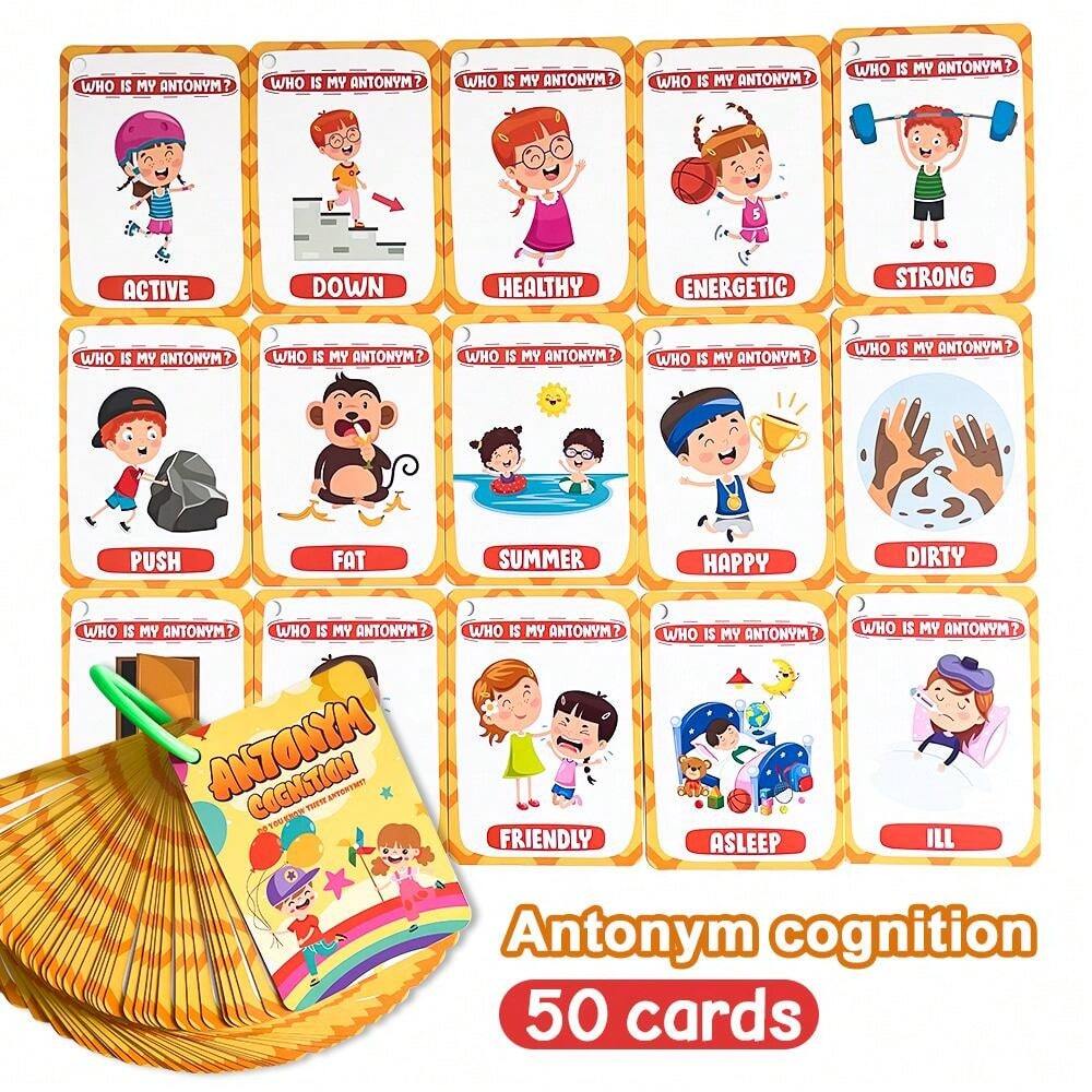 50 Tarjetas De Bolsillo De Vocabulario De Antónimos En Inglés Para El ...