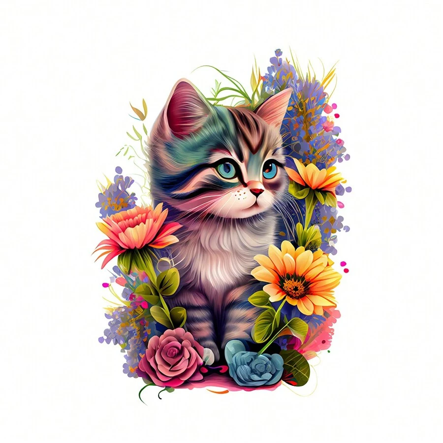 Cute Cat And Flower Iron On Patches Kitty Iron On Transfer For Clothing ...