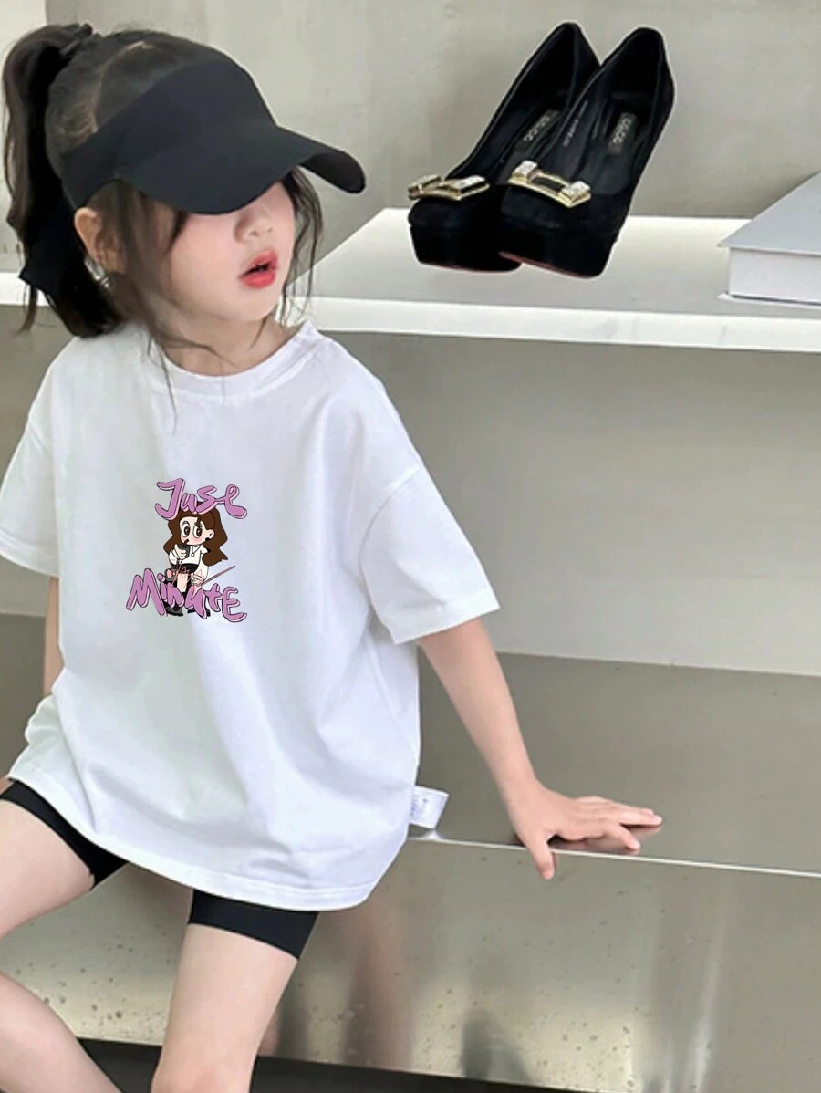 New Summer 2024 Tween Girls' Casual Cartoon Characters & Letter Printed ...