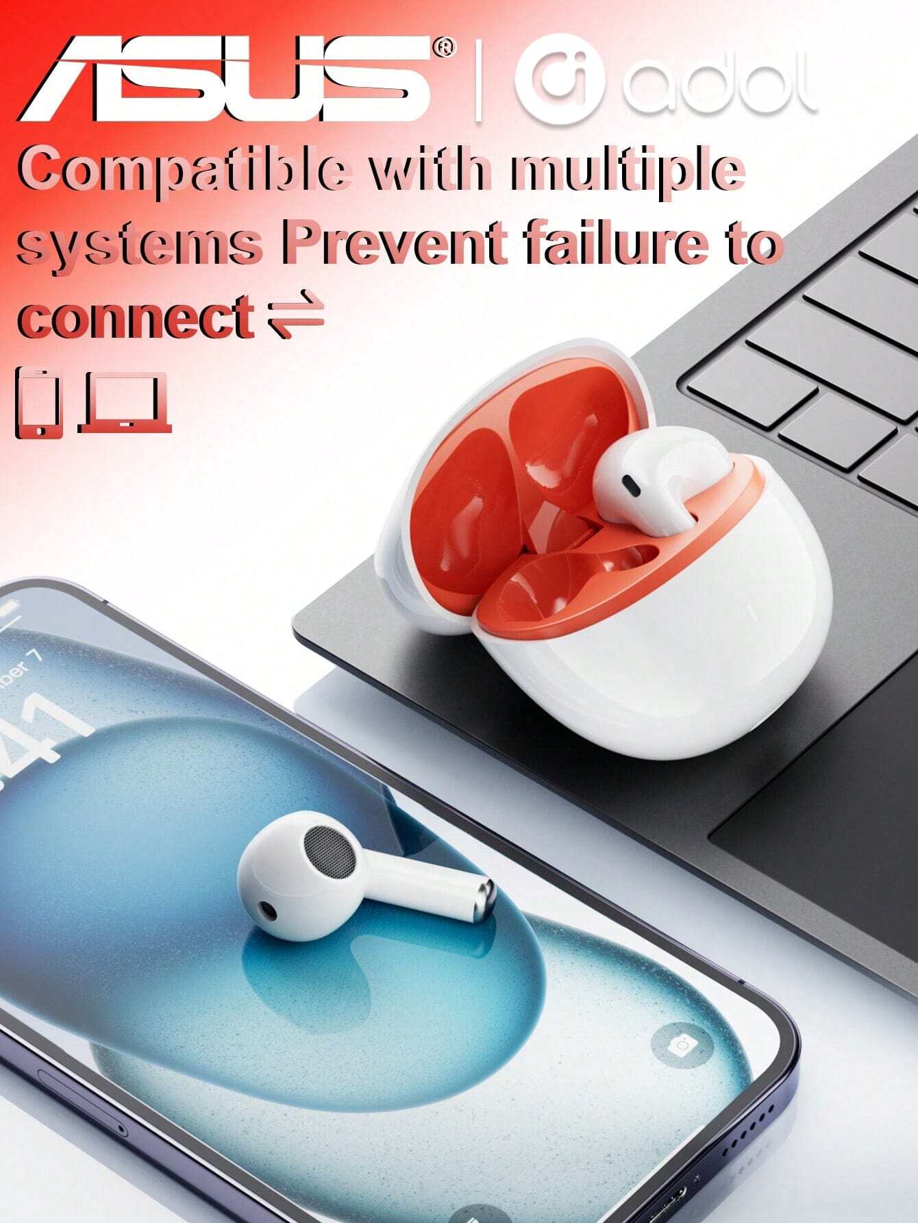 Asus AS-UI ワイヤレスイヤホン マイク付セミインイヤーノイズキャンセリングヘッドホン iPhone/Android/iOS対応 ...