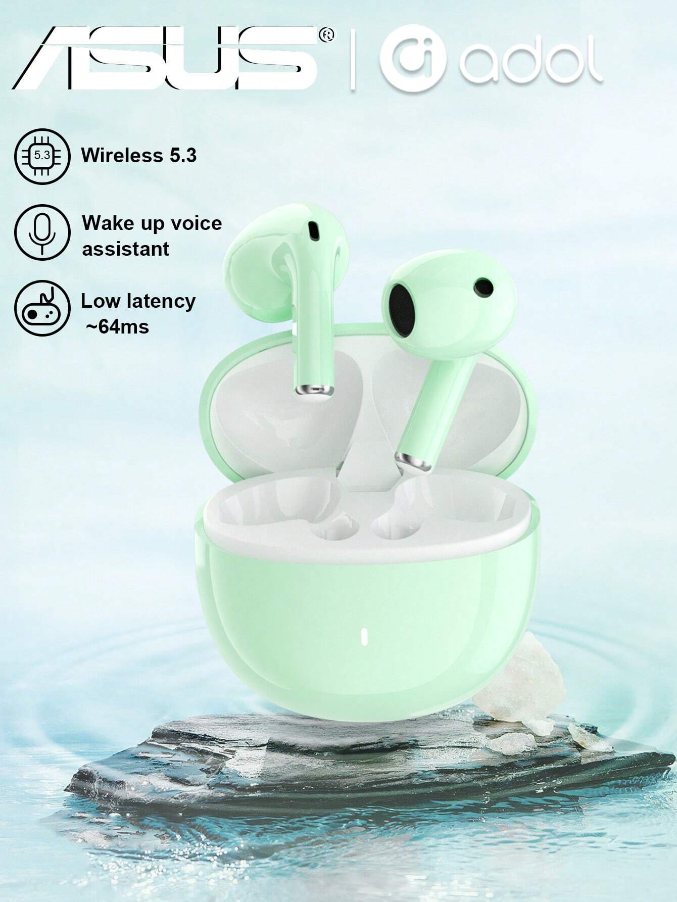 Asus AS-UI ワイヤレスイヤホン マイク付セミインイヤーノイズキャンセリングヘッドホン iPhone/Android/iOS対応 ...