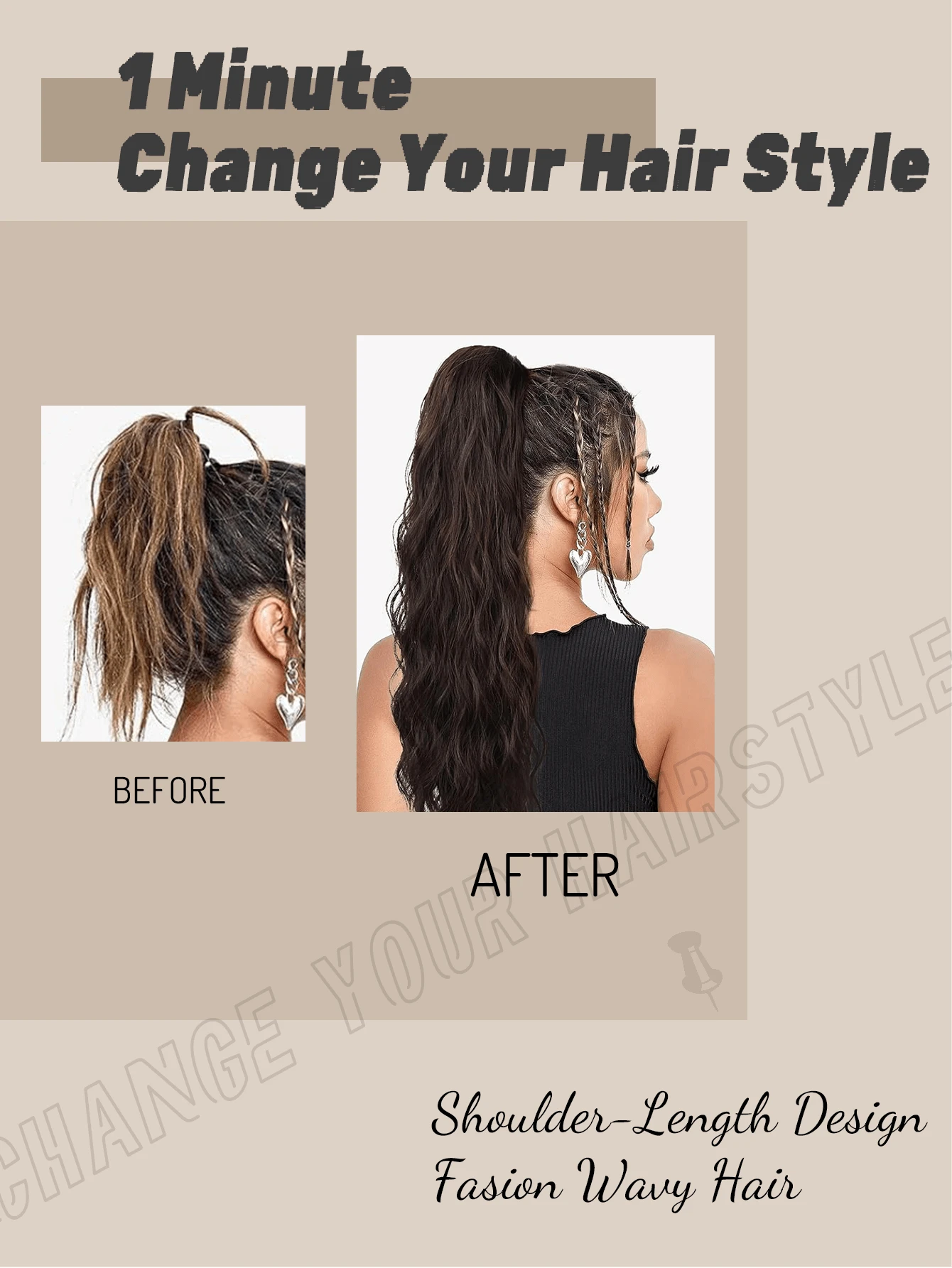 20 Inch Ponytail Women's Natural Artificial Hair Long Hair Grab Clip ...