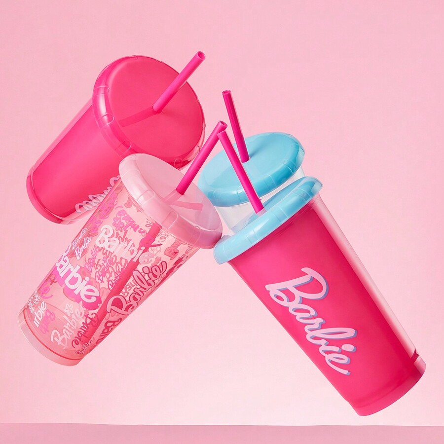 Miniso Miniso Barbie Pink Blue Red Plastic Tumbler 4pcs With Straw ...