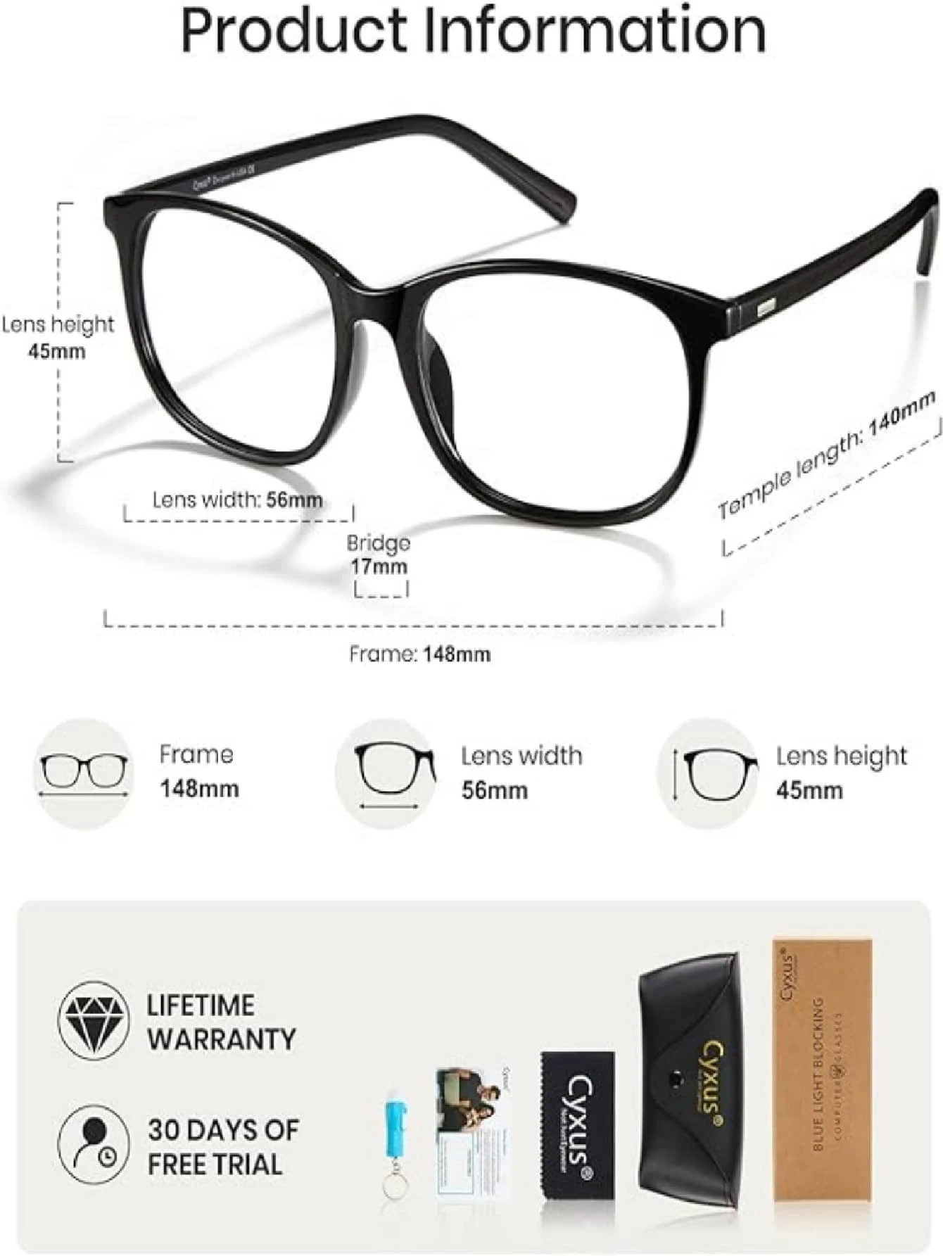 Cyxus Blue Light Glasses Round Wire Frame UV Blocking Computer Glasses ...