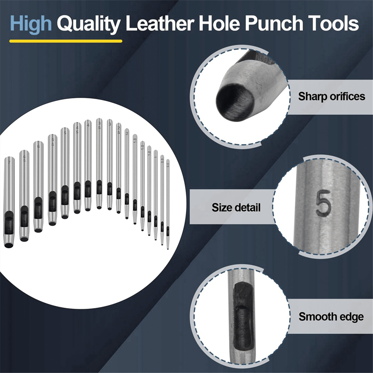 17Pcs Round Leather Hole Punch Tool 0.5-7Mm, Metal Hollow Hole Punching ...