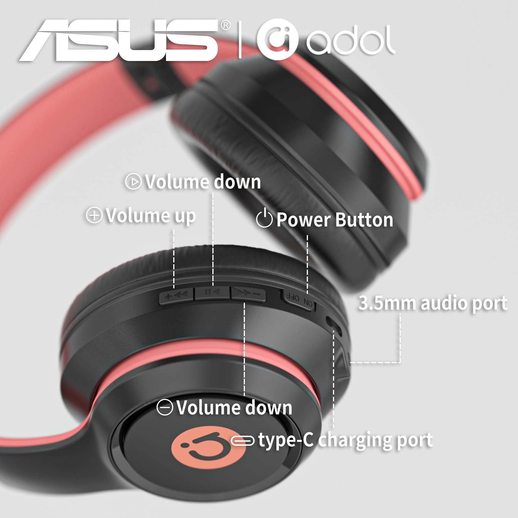 ASUS Asus AS-D96 ワイヤレスイヤホン、マイクロホン付きノイズキャンセリングヘッドフォン、iPhone/Android/iOSと ...