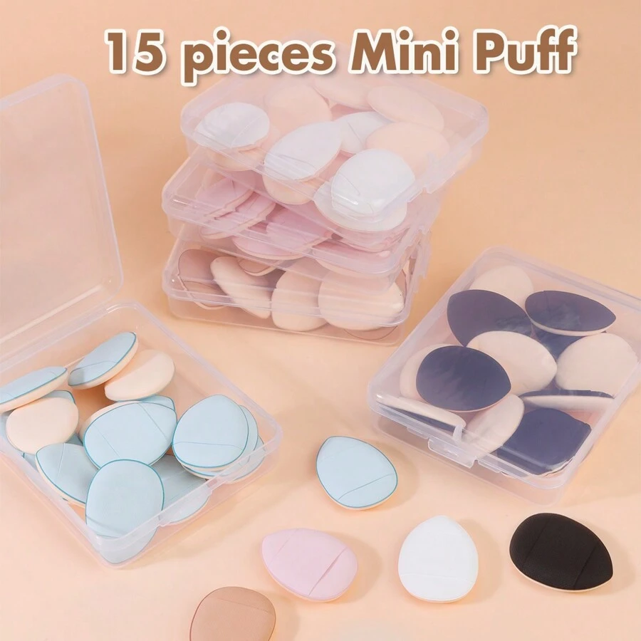 15pcs Mini Finger Powder Puffs Set, Small Size Cosmetic Sponge With ...