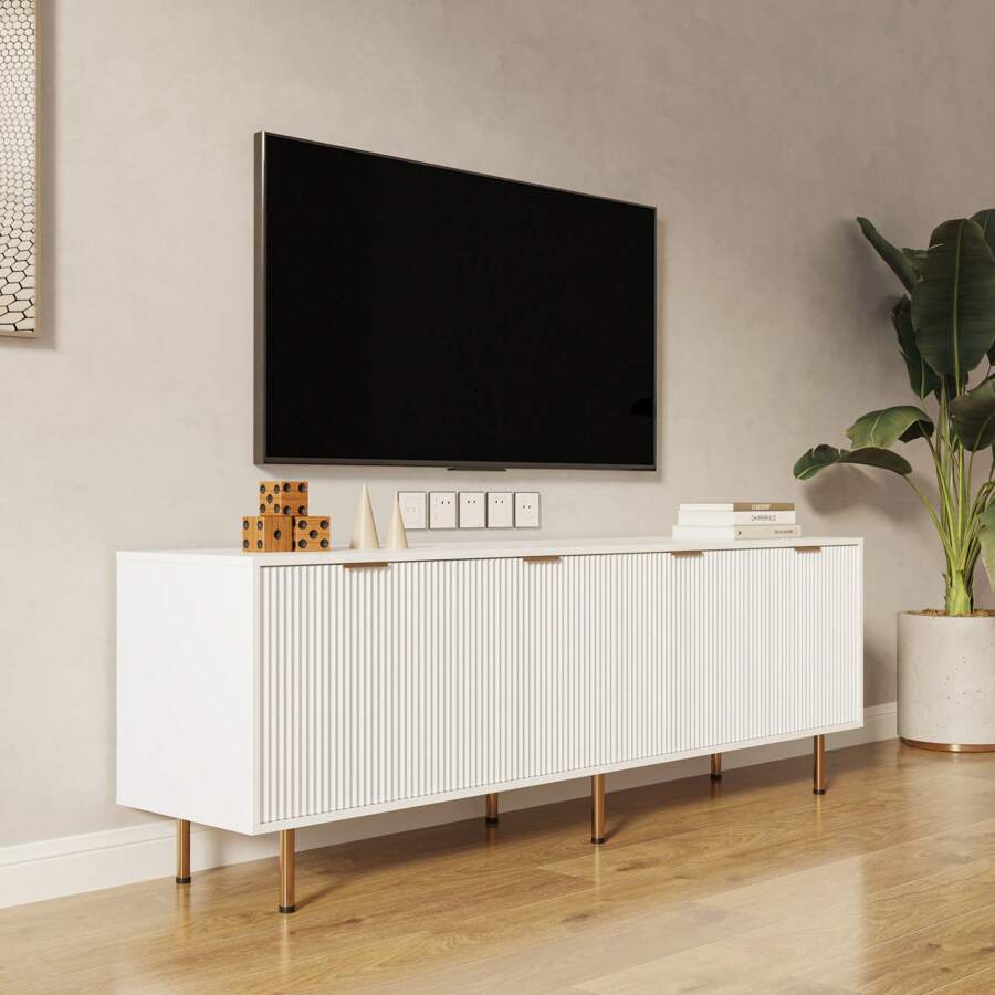 Modern Warm White TV Cabinet For 80 Inch TV Stands, For Living Room ...