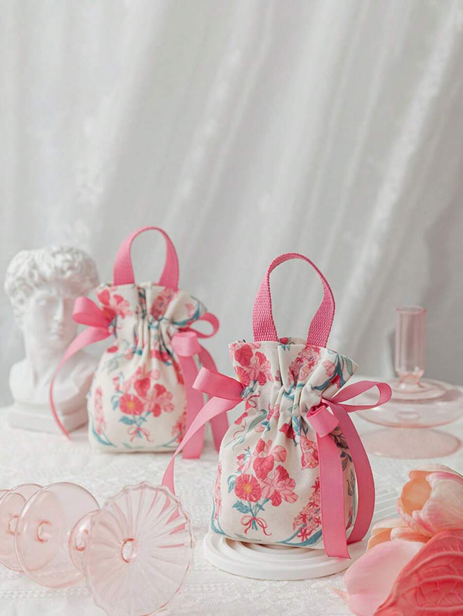 2pcs Floral Wedding Candy Bags, Portable And Un-Folding Candy Box For ...