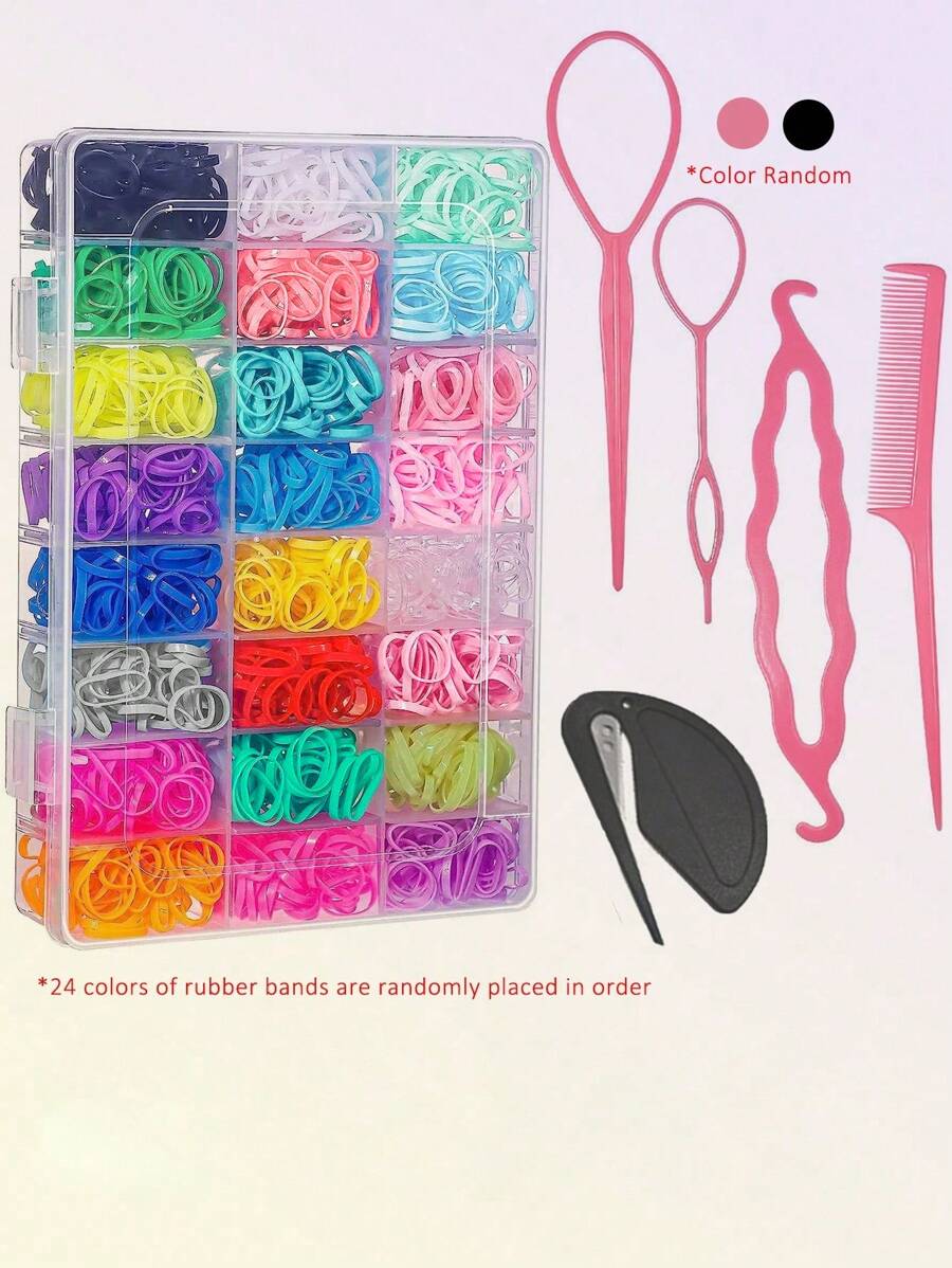 Mini Small Rubber Bands Kit Hair Rubber Bands 24 Colors With 3 Pcs ...