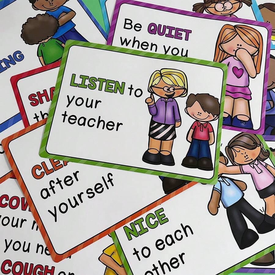 9 Pcs/10 Pcs/15pcs Classroom Rules Posters Set, Kindergarten Class ...