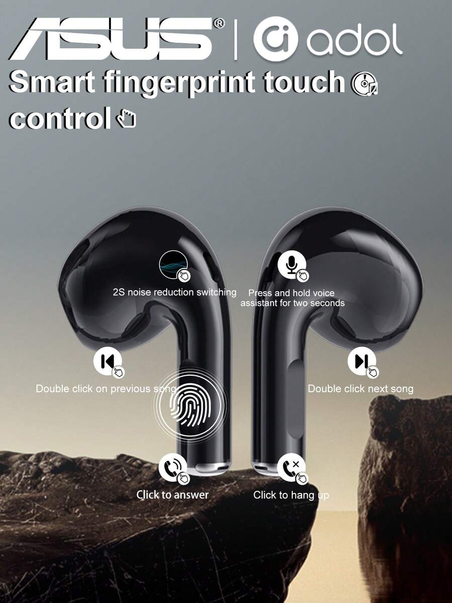 Asus AS-UI Wireless Earbuds With Microphone Semi-In-Ear Noise ...