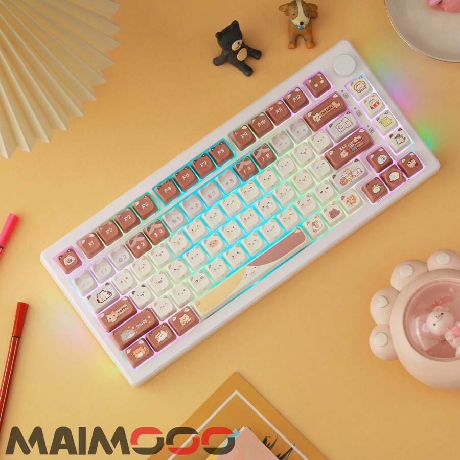 Mocha Meow Keycaps Cute Cat Ear MAO Profile PBT Key Caps Set For MX ...