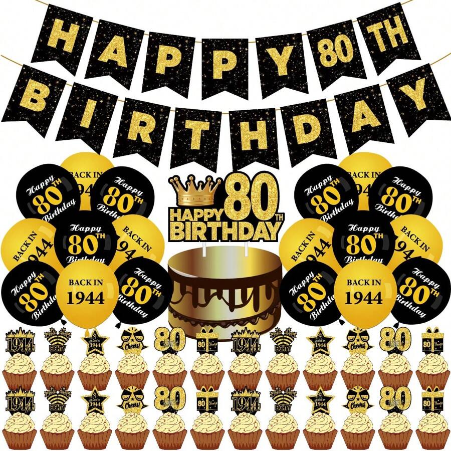 44PCS, 1944 Birthday Gifts For Men 80th Birthday Party Decoration Back ...