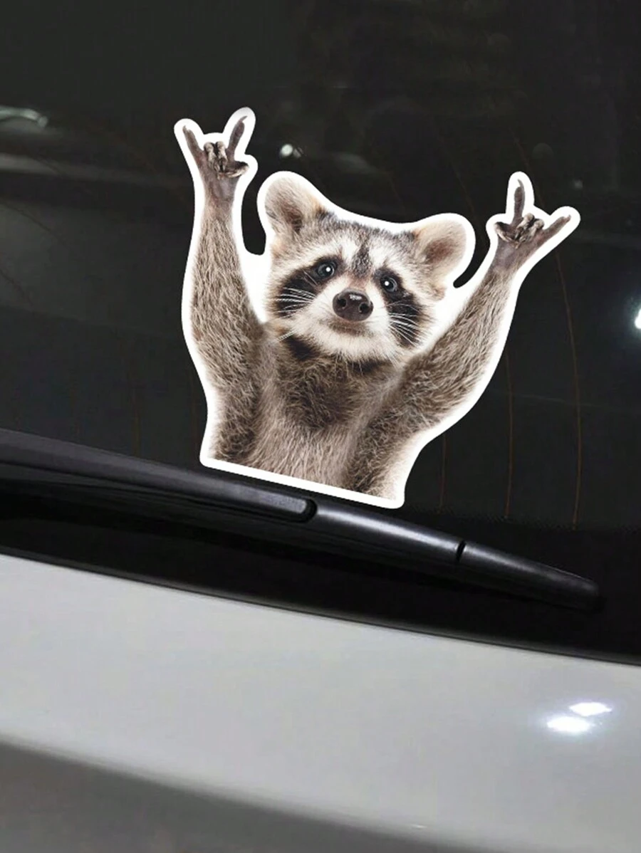 1pc Cute Grey-Brown Pvc Raccoon Car Window Sticker Funny Raccoon ...