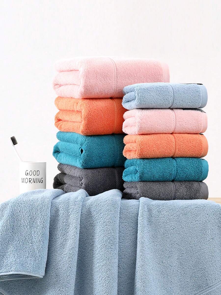 Conjunto de Toalhas Simples de Cor Sólida Suave Padrão de 3 peças ...