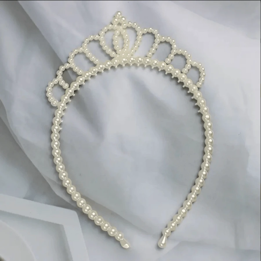 1pc Mori Faux Pearl Crown Headband Cute Princess Crown Headband Simple ...