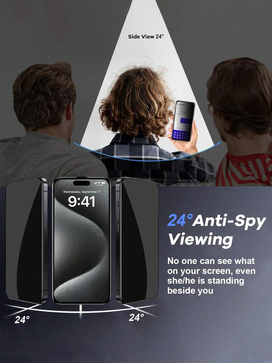 2pcs Full Coverage High Definition Anti-Peeping Tempered Glass Screen ...