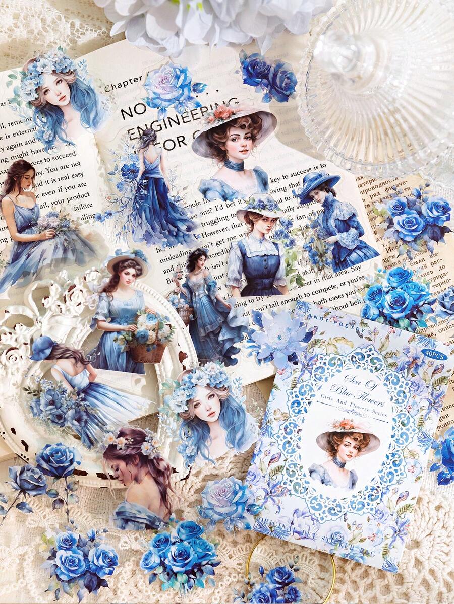 1 Pack Girl And Flower Series Pet White Ink Stickers For Decorating ...