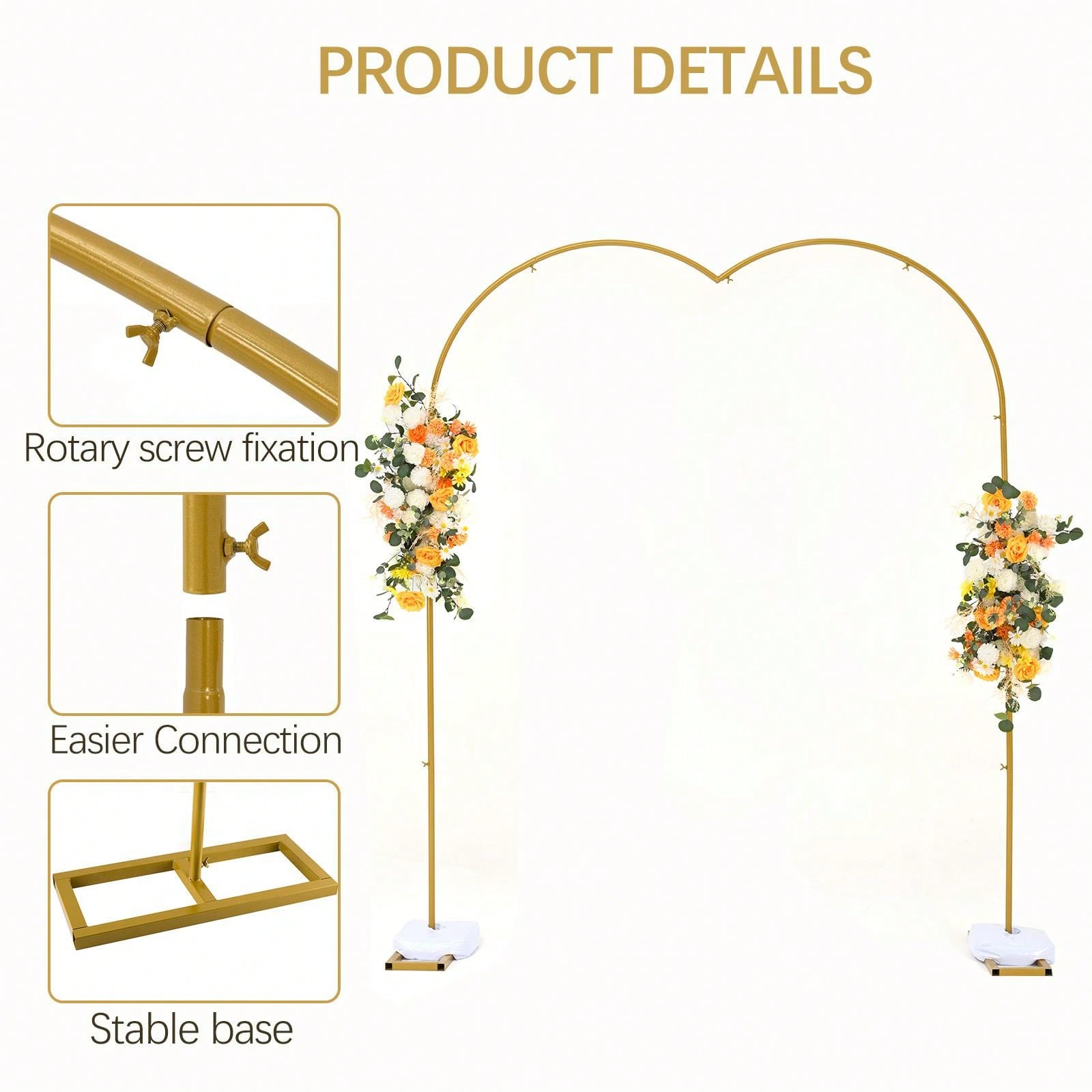 7.8FT Heart Arch Wedding Backdrop Stand ,Gold Floral Stand For Ceremony ...