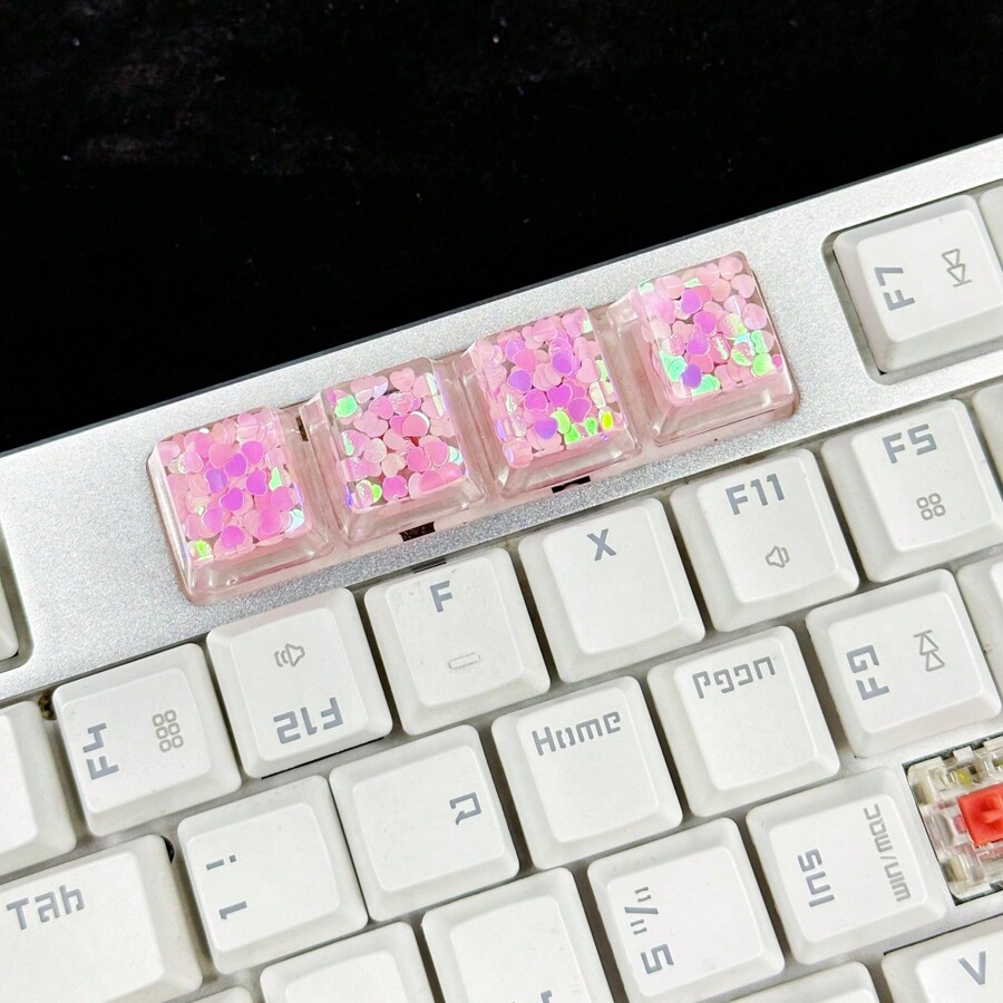 4pcs Pink Heart Shaped Translucent Abs Resin Keycaps With Glitter ...