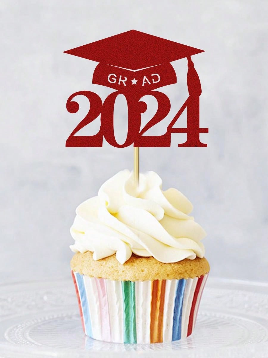 12 Piezas De Toppers De Pastel De Papel Con Gorro De Graduación En Rojo ...