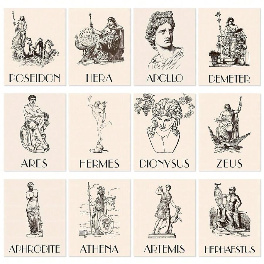 12pcs Frameless Greek Mythology Decor Greek Decor, Greek Gods Posters ...