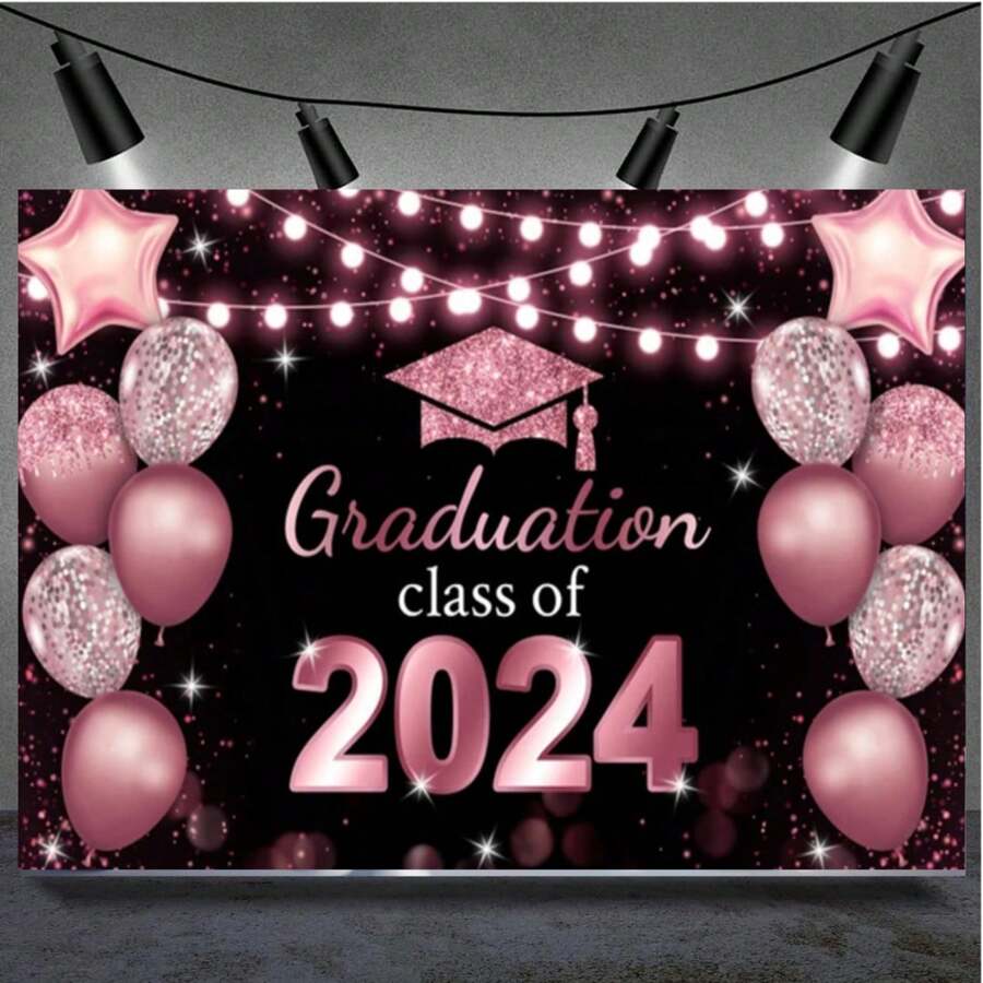 Graduation Theme Photography Backdrop Rose Gold Balloon Flash 2024 ...