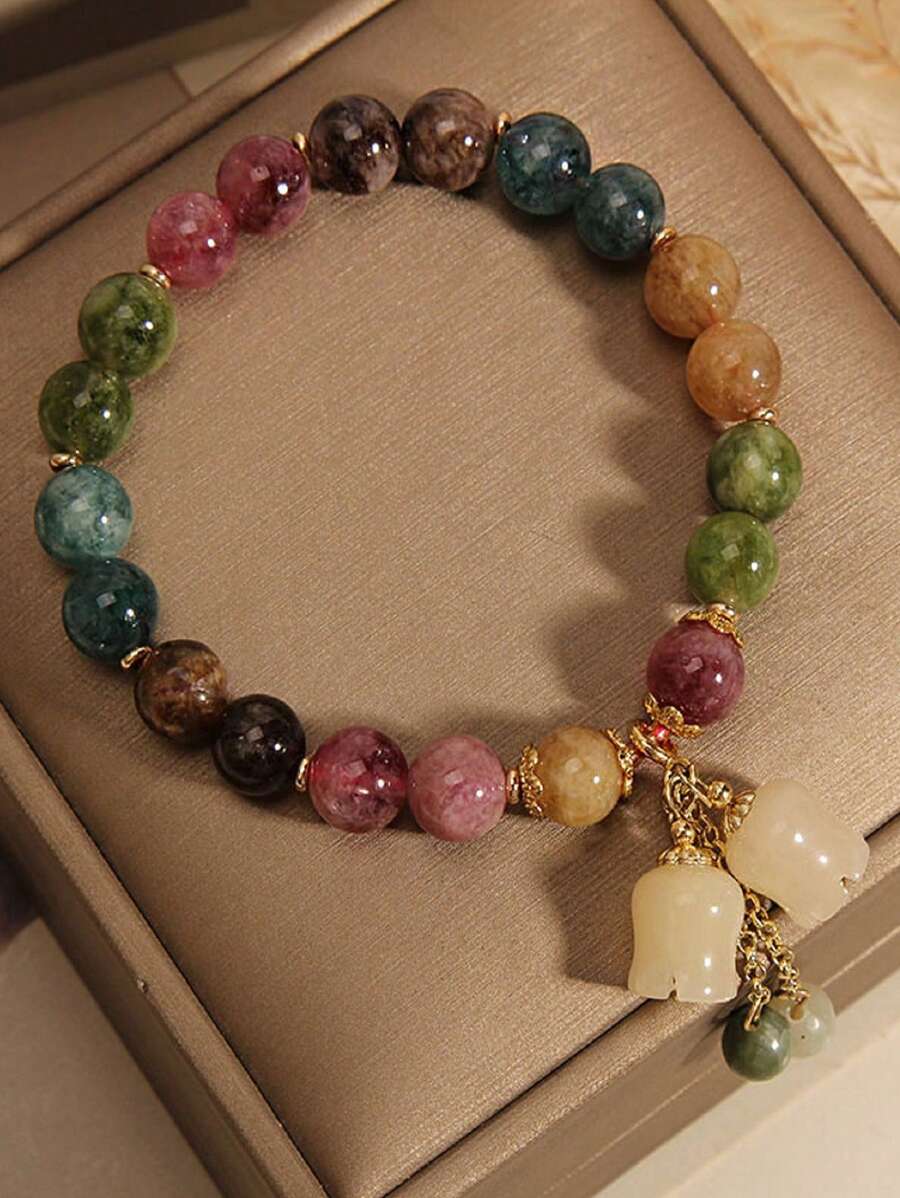 1pc Natural Stone Colorful Beryl Beaded Bracelet For Women, Delicate ...