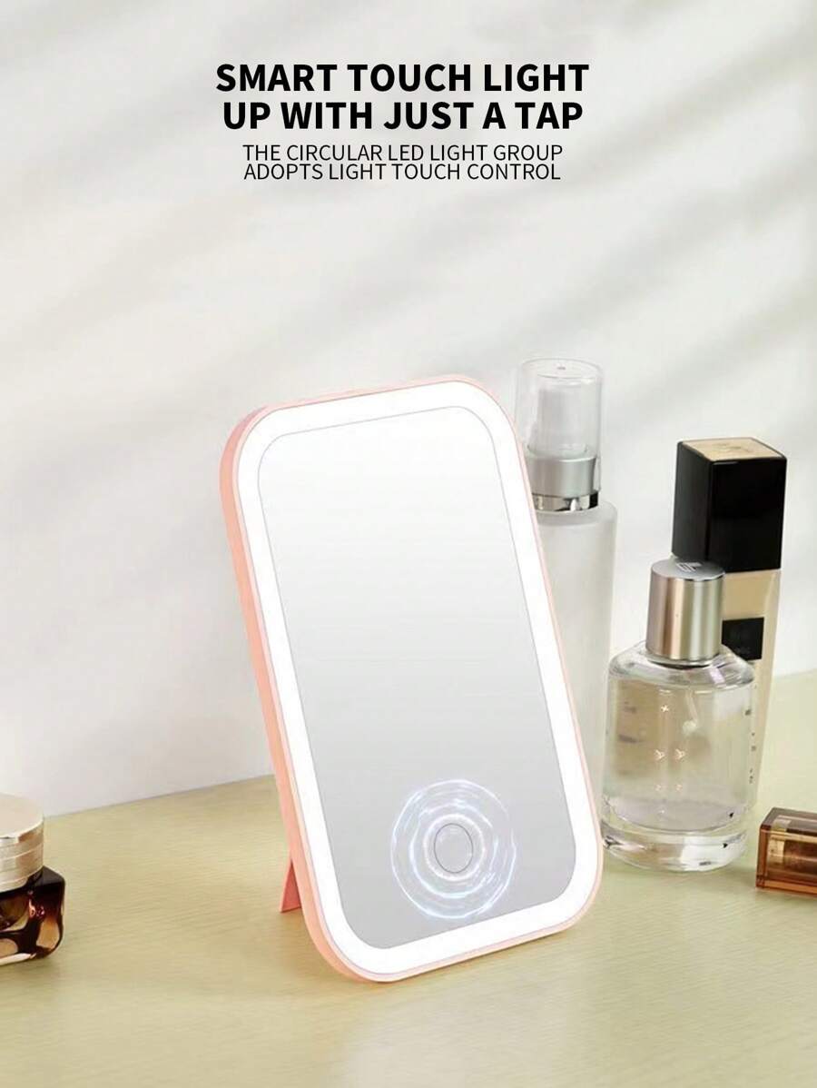 1pc LED Lighted Makeup Mirror, Foldable, Portable, Decorative, Suitable ...