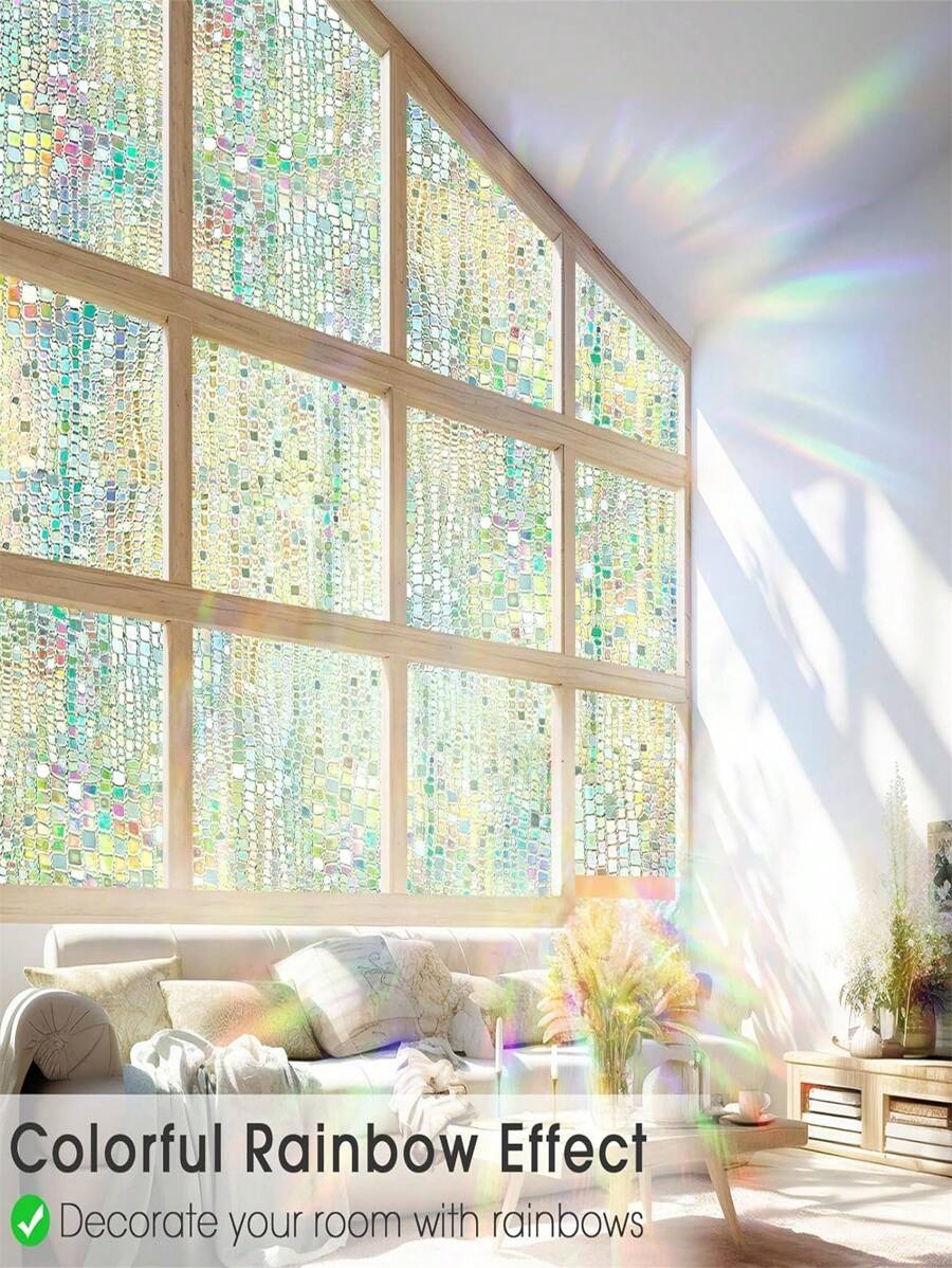 Rainbow Window Privacy Film: 3D Stained Glass Holographic Window Cling ...