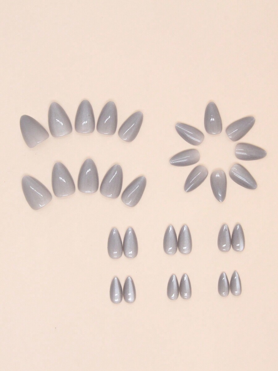 Cat Eye Fake Nails Wearable Nail Art Sticker Almond Shape Short ...
