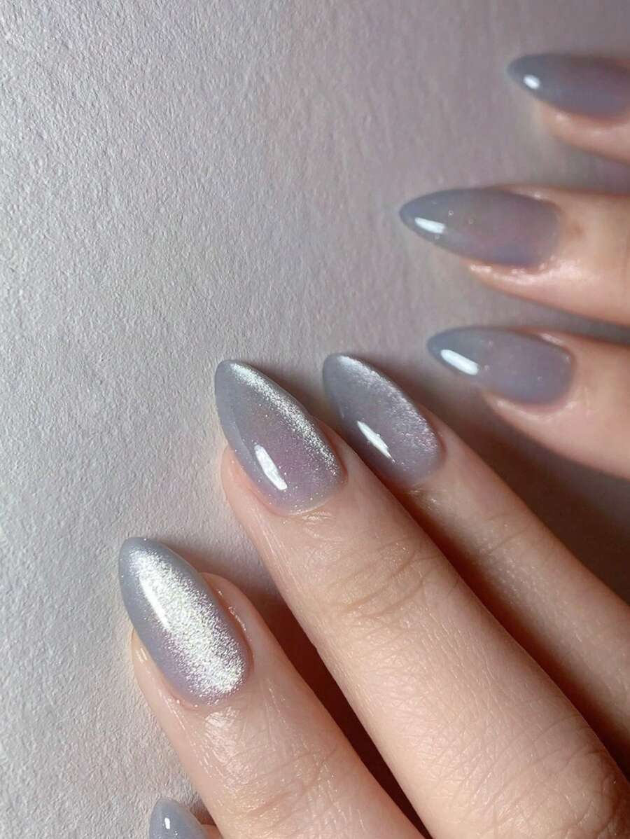 Cat Eye Fake Nails Wearable Nail Art Sticker Almond Shape Short ...