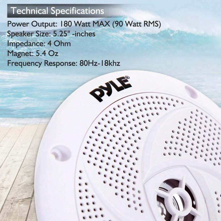 Pyle Waterproof Rated Marine Speakers, Low-Profile Slim Style Speaker ...