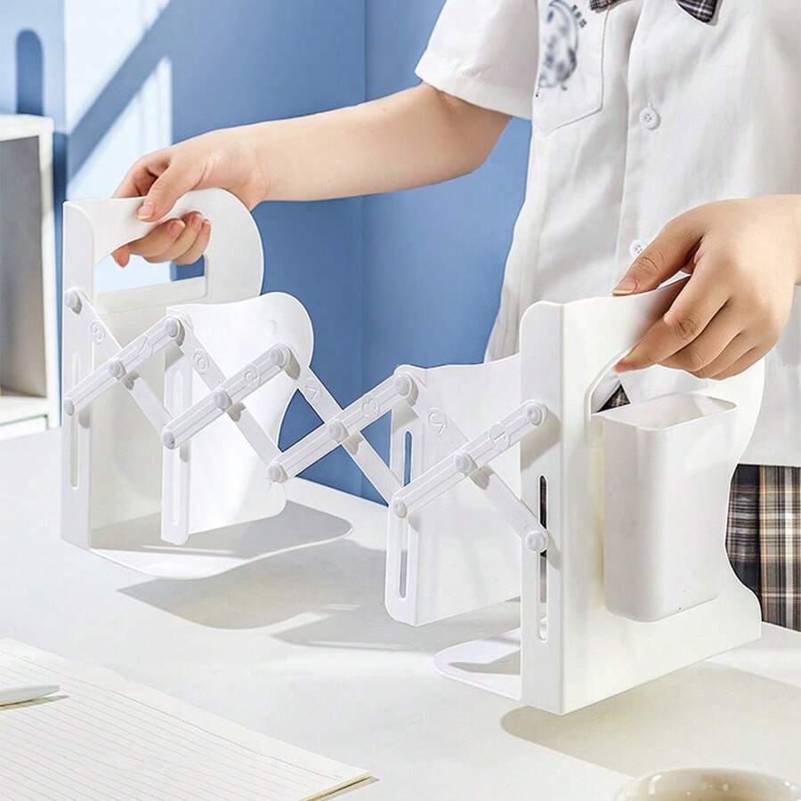 1pc Desktop Retractable Book Stand With Pen Holder, Length Adjustable ...