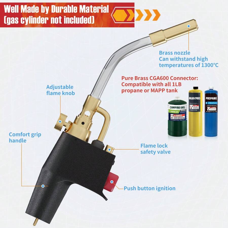 Propane Torch Head High Intensity Mapp Gas Torch Kit Map Pro Trigger