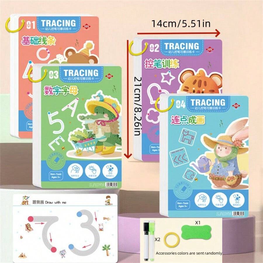 Set Of 32-Page Control Pen Practice Booklet With 2 Whiteboard Pens And ...