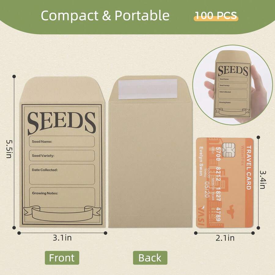 10/50/100 PCS Seed Packets Envelopes, Self Sealing Kraft Small Seed ...