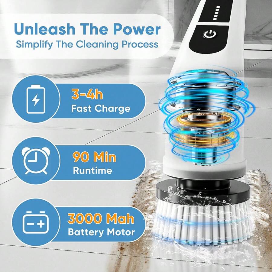 Electric Spin Scrubber, 400 RPM Electric Bathroom Scrubber With 7 ...