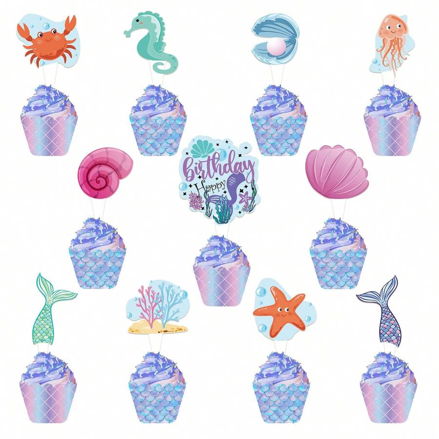 11 Pcs Glitter Mermaid Cake Topper Under The Sea Mermaid Tail Cake ...