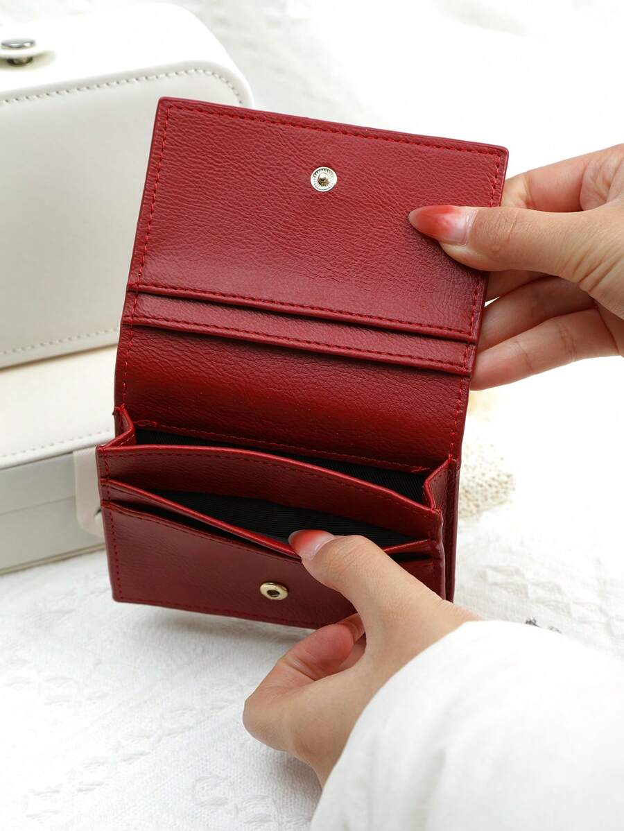 Simple Solid Color Flip Multiple Card Slot Coin Purse Pu Leather School ...
