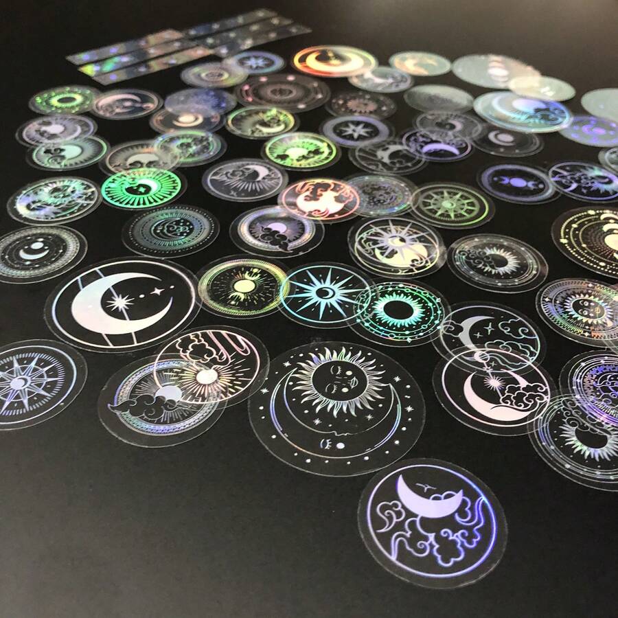 70 Pcs/Pack PET Adhesive Stickers Waterproof Transparent Laser Silver ...