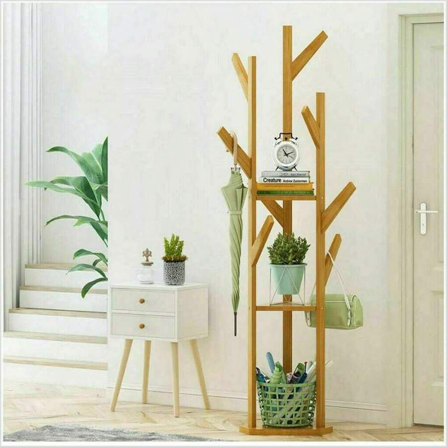 Bamboo Standing Highh-Grade Hat Coat Rack Jacket Bag Hanger Tree ...