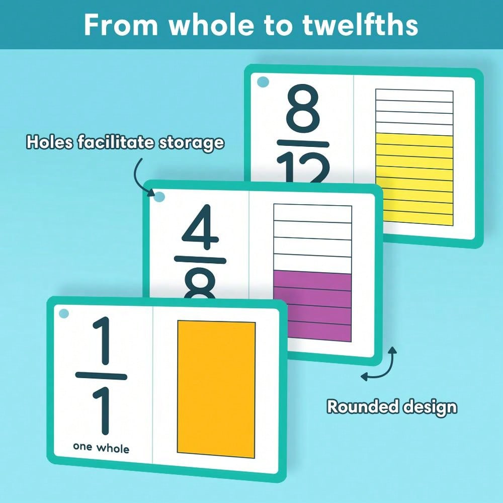 35 PCS 1-12 Fraction Number FlashCards Math Flash Cards For Kids ...