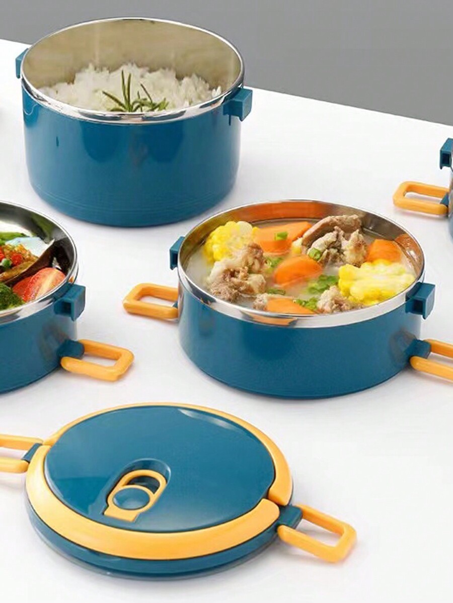 Double Layer Round Bento Box With Lid, Portable Sealed Lunch Box School ...